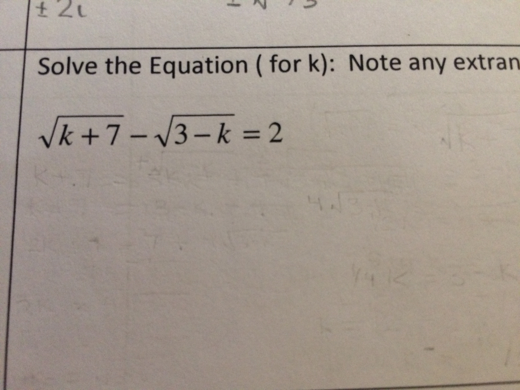 Solved Solve the Equation (for k): Note any Squareroot k + | Chegg.com
