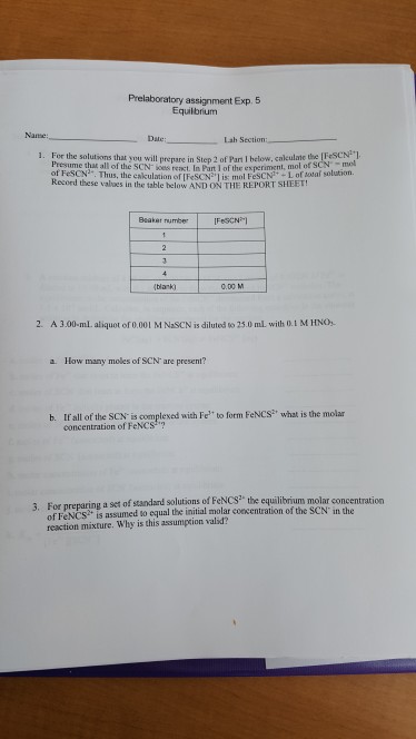 Solved Prelaboratory assignment Exp. 5 Equilbrium Name: Date | Chegg.com Solved Prelaboratory assignment Exp. 5 Equilbrium Name: Date | Chegg.com