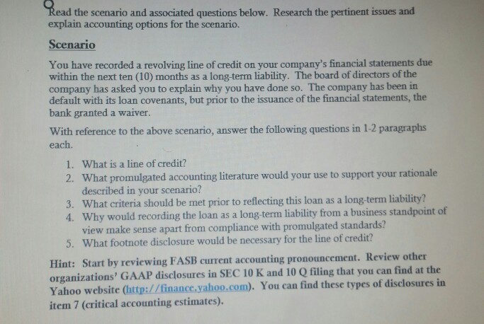 Solved Read the scenario and associated questions below. | Chegg.com