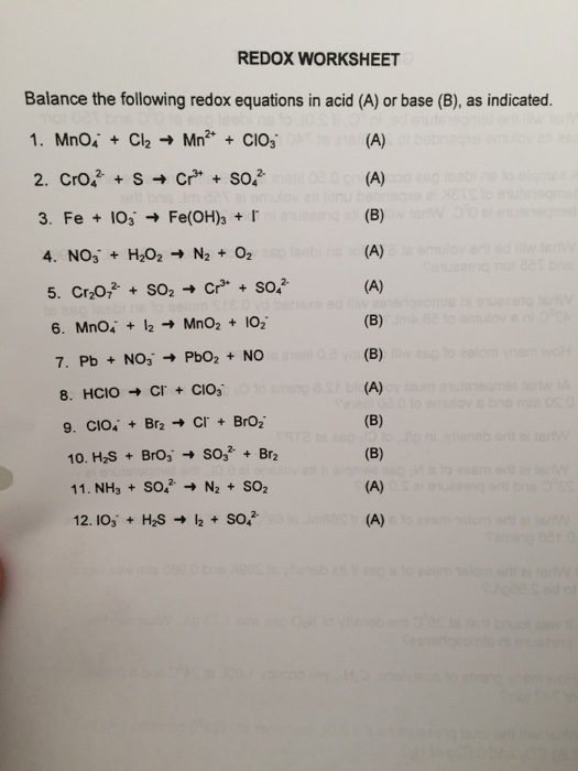 Solved Balance the following redox equations in acid (A) or | Chegg.com