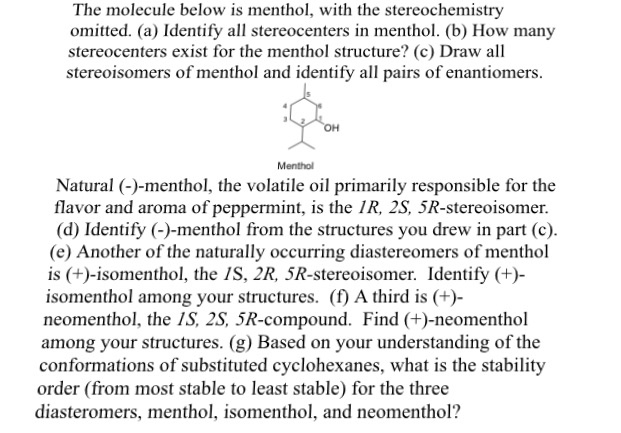 Solved The molecule below is menthol, with the | Chegg.com