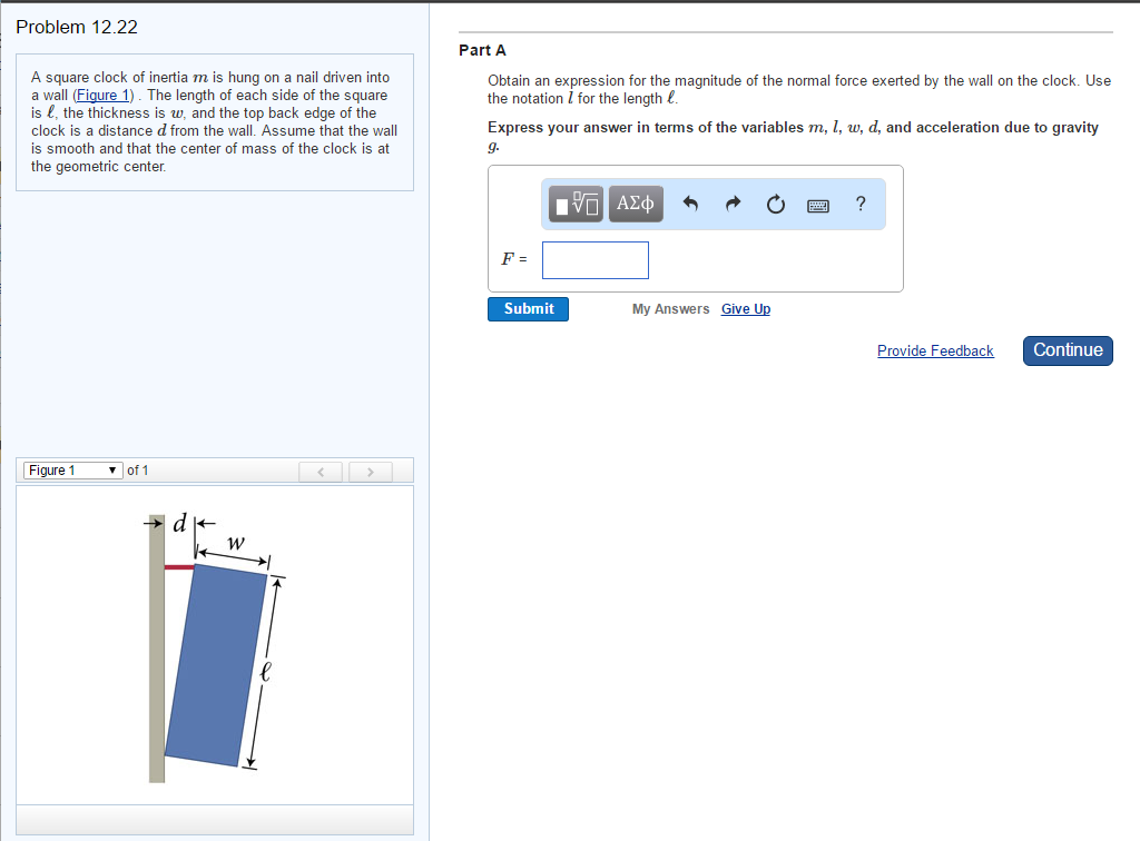 Solved A square clock of inertia m is hung on a nail driven | Chegg.com