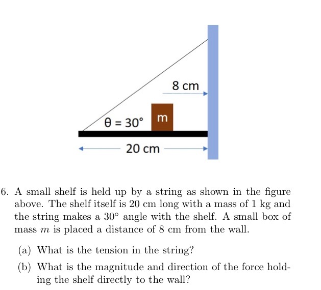 Solved A small shelf is held up by a string as shown in | Chegg.com