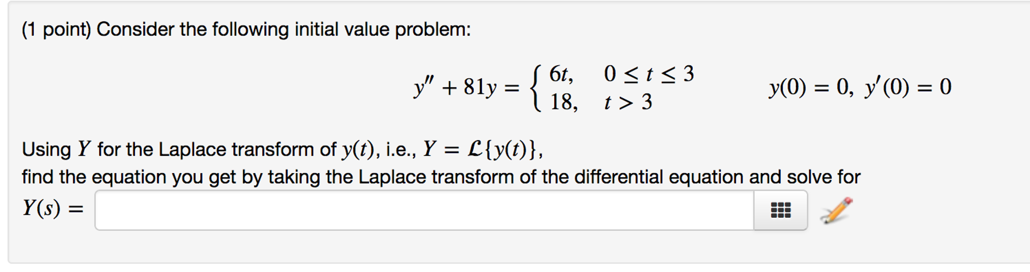 Solved Consider the following initial value problem: y" + | Chegg.com
