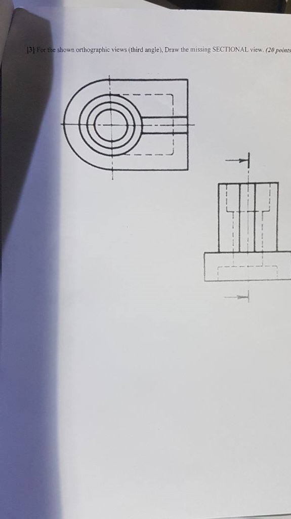 Solved For the shown orthographic views (third angle), Draw | Chegg.com