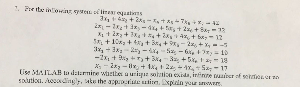 Solved 1. For the following system of linear equations 3x1 + | Chegg.com