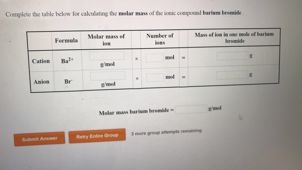 Solved Complete The Table Below For Calculating The Molar