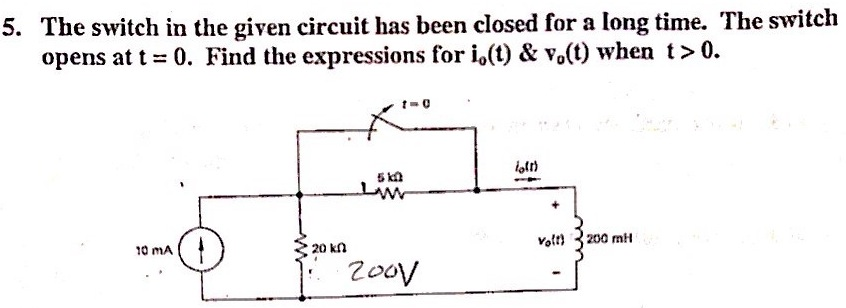 Solved find the expressions for i0(t) and v0(t) when t > 0 | Chegg.com