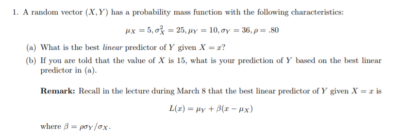 Solved 1. A random vector (X, Y) has a probability mass | Chegg.com