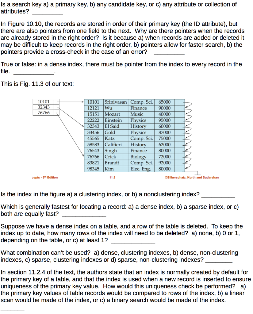 Solved Is a search key a) a primary key, b) any candidate | Chegg.com
