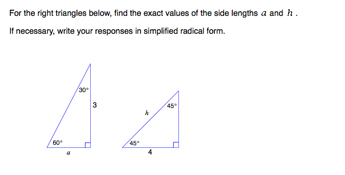 Solved For the right triangles below, find the exact values | Chegg.com
