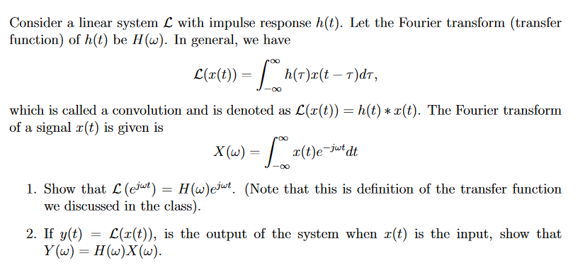 Solved Consider a linear system L with impulse response | Chegg.com