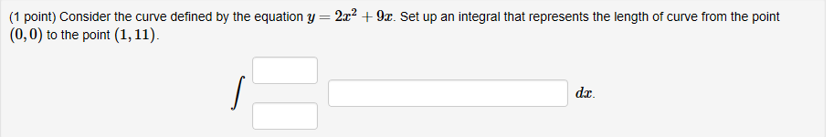 Solved 2x2 + 9z set up an integral that represents the | Chegg.com