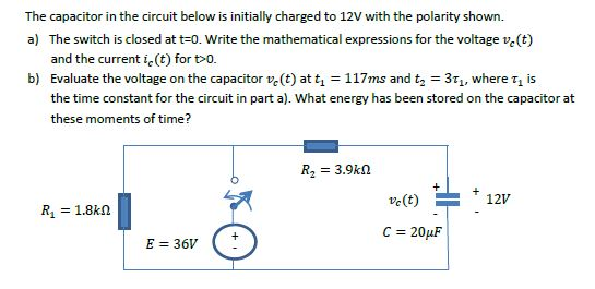 Solved The capacitor in the circuit below is initially | Chegg.com