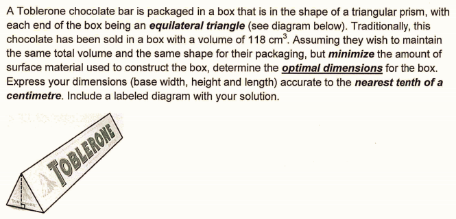 Solved A Toblerone Chocolate Bar Is Packaged In A Box That