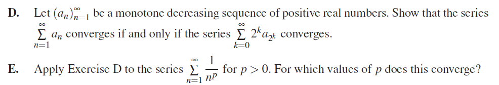 Solved D. Let (a he a monotone decreasing sequence of | Chegg.com
