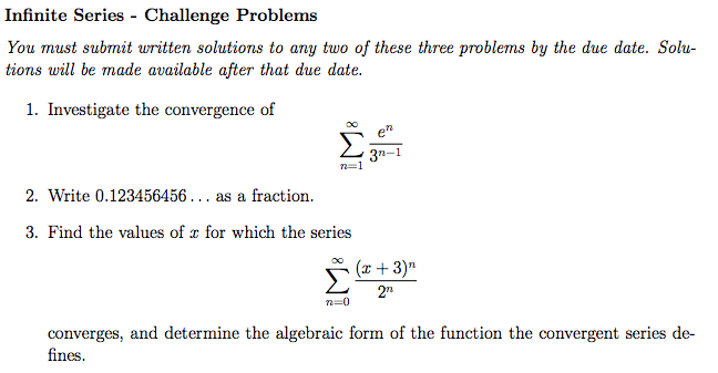 Solved Infinite Series - Challenge Problems You must submit | Chegg.com