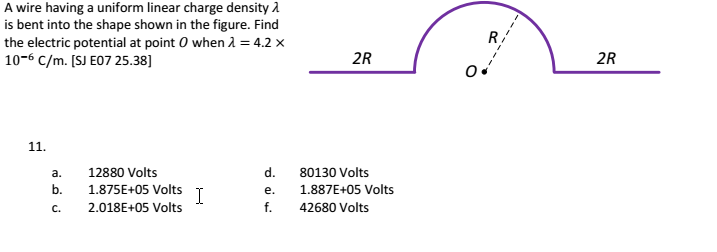 Solved A wire having a uniform linear charge density | Chegg.com