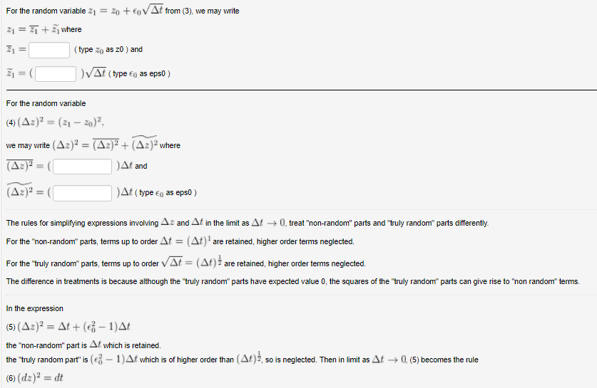 (1 pt) The Weiner process Wsatisfying (1) dz = e(t) | Chegg.com