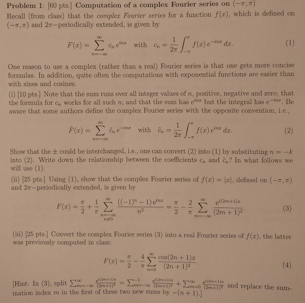 Solved Computation of a complex Fourier series on (-pi, pi) | Chegg.com