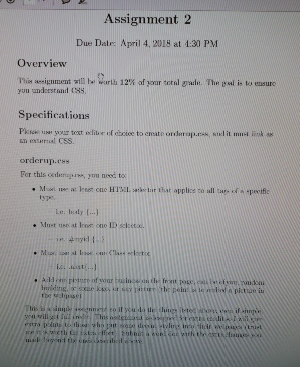 Solved Assignment 2 Due Date April 4 2018 At 4 30 Pm