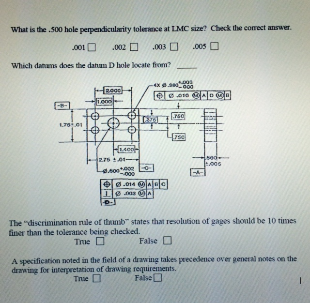 Solved What is the .500 hole perpendicularity tolerance at | Chegg.com