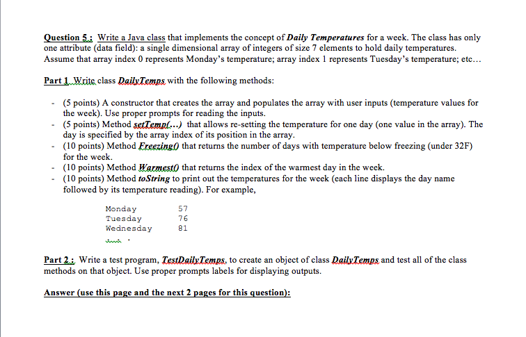 Solved Question 5: Write a Java class that implements the | Chegg.com
