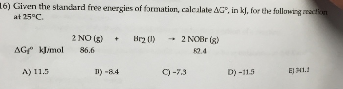 Solved 16) Given the standard free energies of formation, | Chegg.com