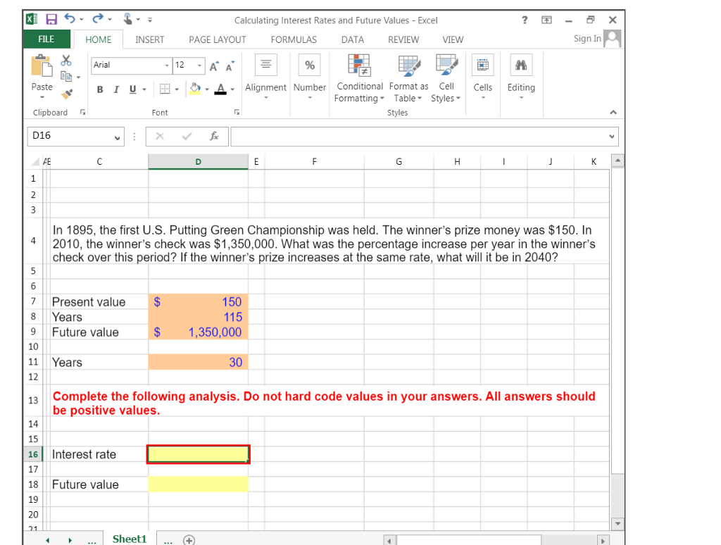 Solved Calculating Interest Rates and Future Values Excel | Chegg.com