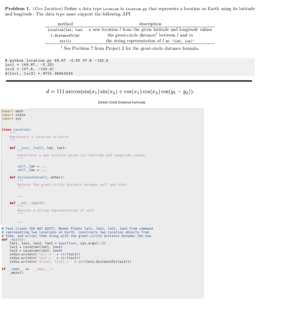Solved Problem 1. (Geo Location) Define a data type Location | Chegg.com