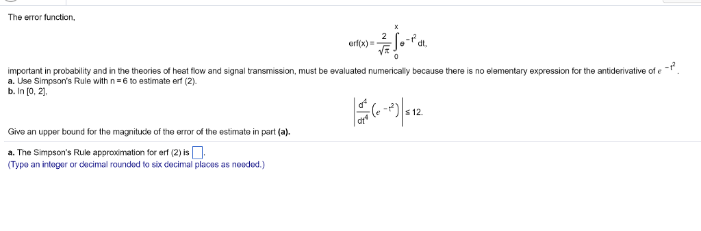 Solved The error function, erf(x) = 2/squareroot pi | Chegg.com