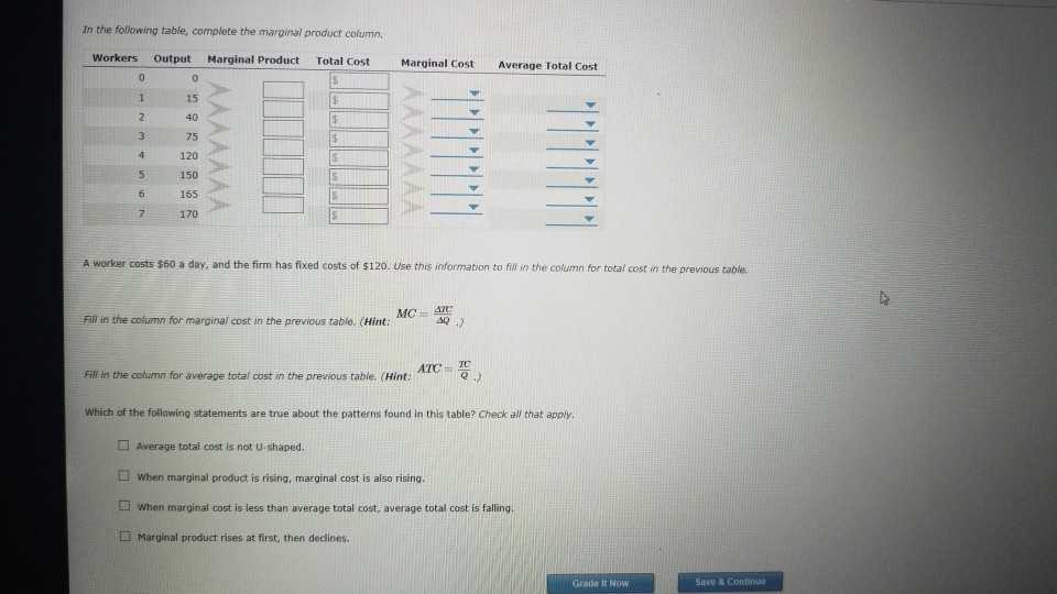 Solved In the following table, complete the marginal product | Chegg.com