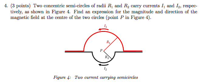Solved 4. (3 points) Two concentric semi-circles of radii R1 | Chegg.com