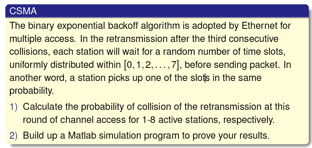 CSMA The binary exponential backoff algorithm is | Chegg.com