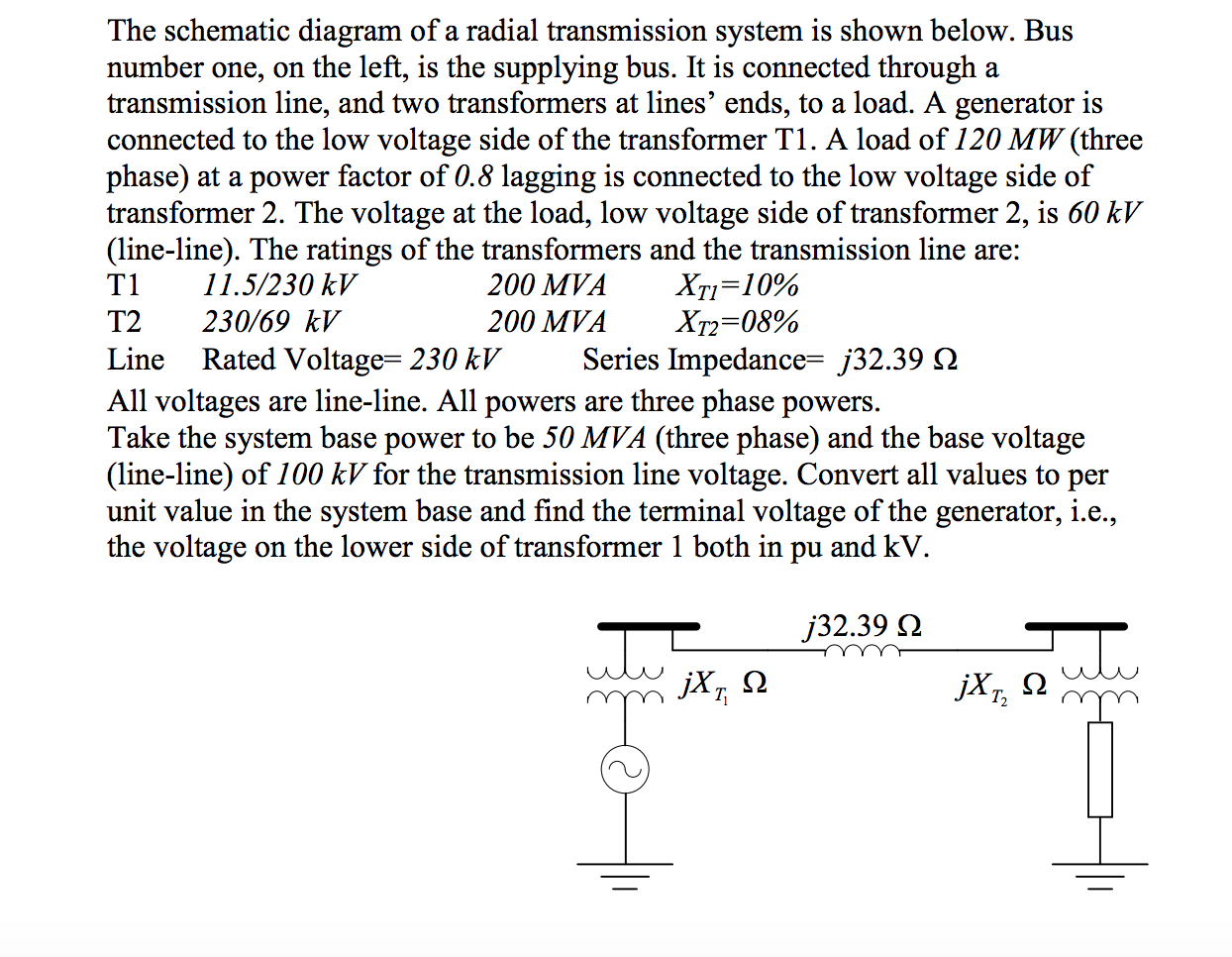 The schematic diagram of a radial transmission system | Chegg.com