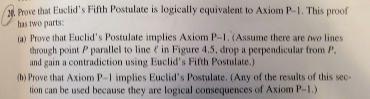 Solved: Prove Dial Euclid's Fifth Postulate Is Logically E... | Chegg.com