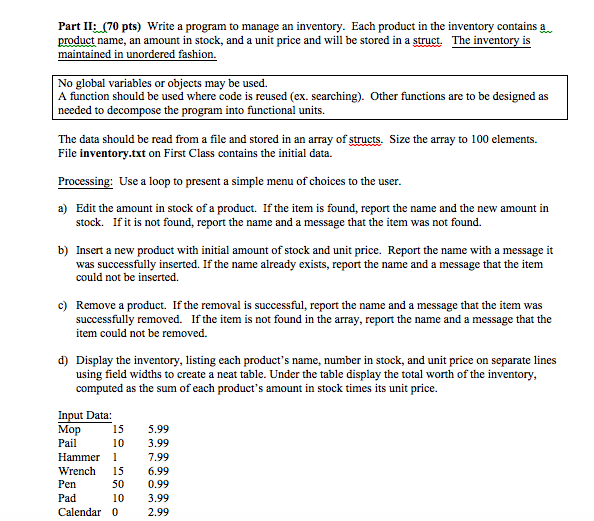 Solved C++ Help!! inventory Program sample output | Chegg.com