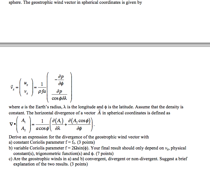 sphere. The geostrophic wind vector in spherical | Chegg.com