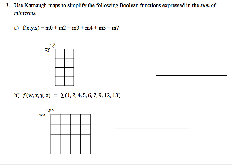 Solved Use Karnaugh maps to simplify the following Boolean | Chegg.com