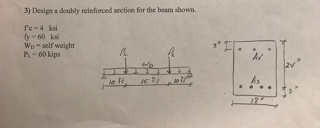 Solved 3) Design a doubly reinforced section for the beam | Chegg.com