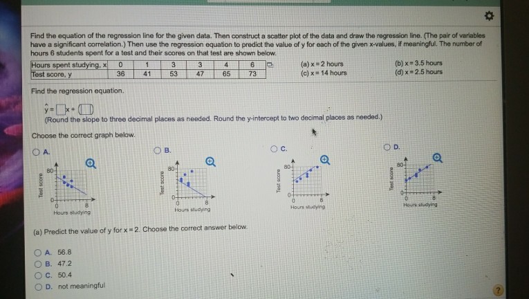 Solved Find the equation of the regression line for the | Chegg.com