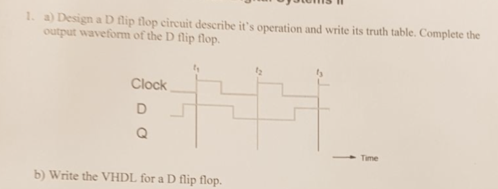 Solved a) Design a D flip flop circuit describe it's | Chegg.com