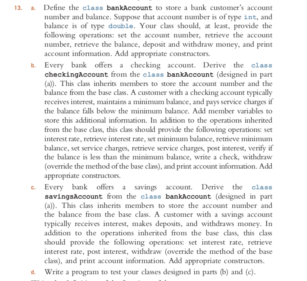 13 a. Define the class bankAccount to store a bank | Chegg.com