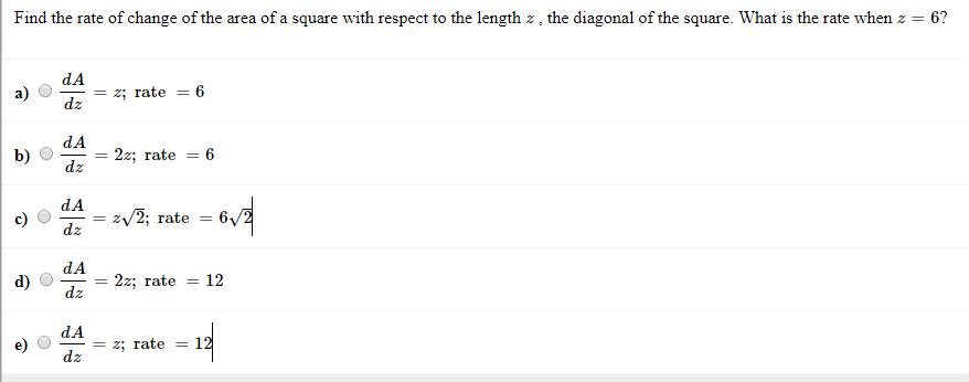 Solved Find the rate of change of the area of a square with | Chegg.com