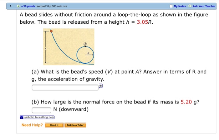 Solved A bead slides without friction around a loop-the-loop | Chegg.com