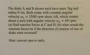 Solved The disks A and B shown each have mass 5kg and radius | Chegg.com
