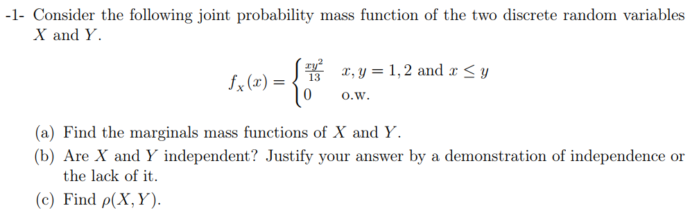 Solved 小Consider the following joint probability mass | Chegg.com