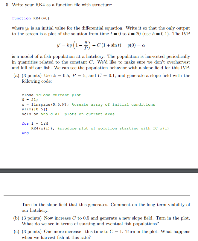 5 Write Your Rk4 As A Function File With Structure