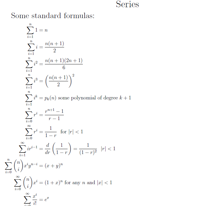 Solved Series Some standard formulas n(n 1 zー に! ik-Pk (n) | Chegg.com