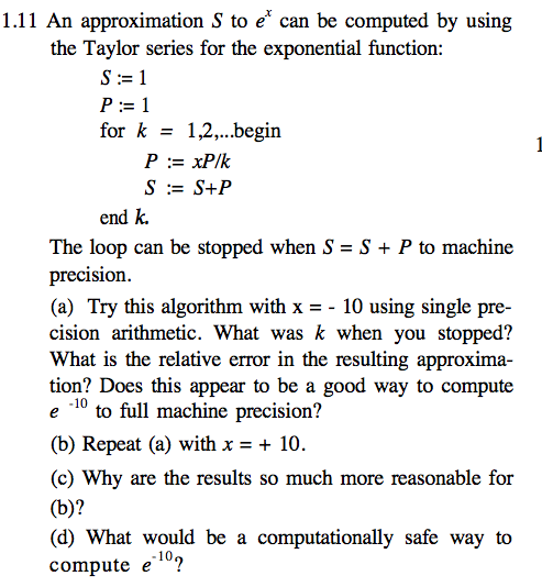 Solved An approximation S to e^x can be computed by using | Chegg.com
